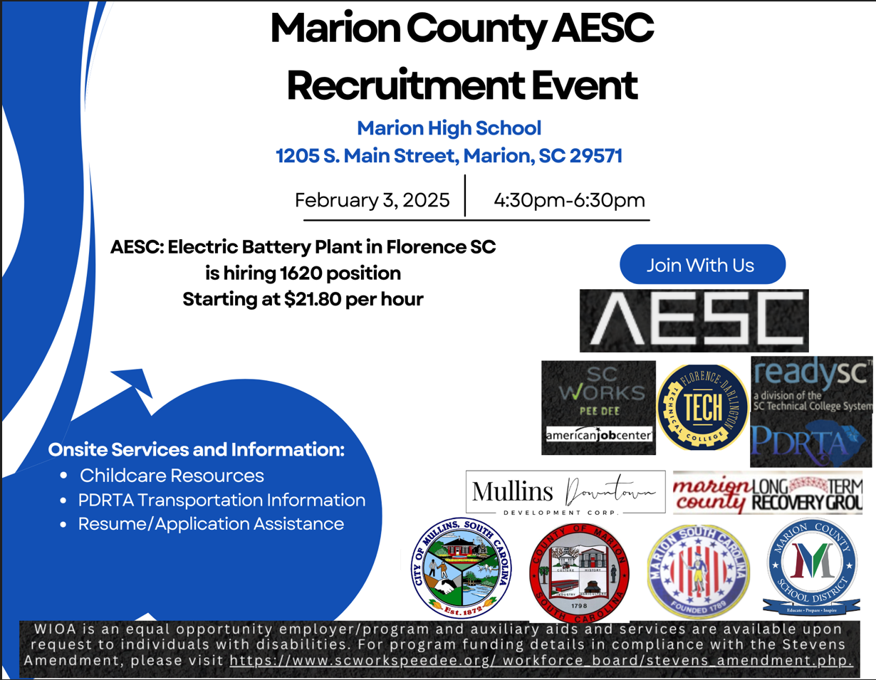 Pee Dee - Marion County AESC Recruitment Event | SC Works